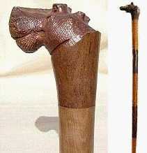 African handcrafted hippo head handle cane